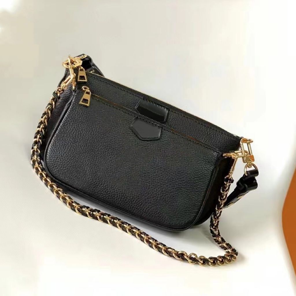 Luxury Designer Leather Shoulder Bag With Pouch With Embossed Chain ...