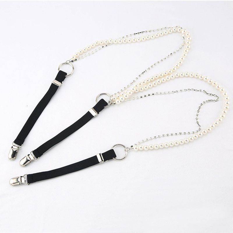Adjustable Pearl Rhinestone Chain Pearl Suspenders With 3 Clips For ...