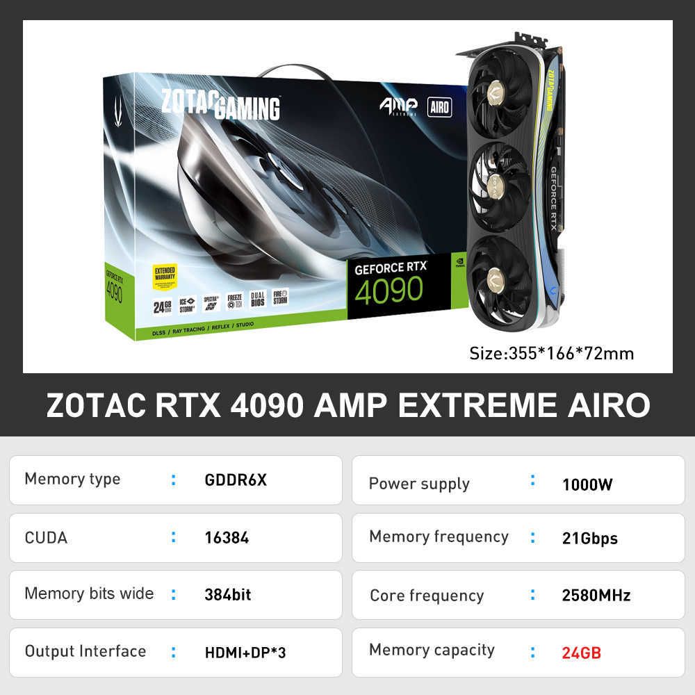 ZOTAC YENİ RTX 4090 RTX4090 Grafik Kartı GDDR6X NVIDIA GPU 4NM 24GB 384bit 12pin Video Kartı ...