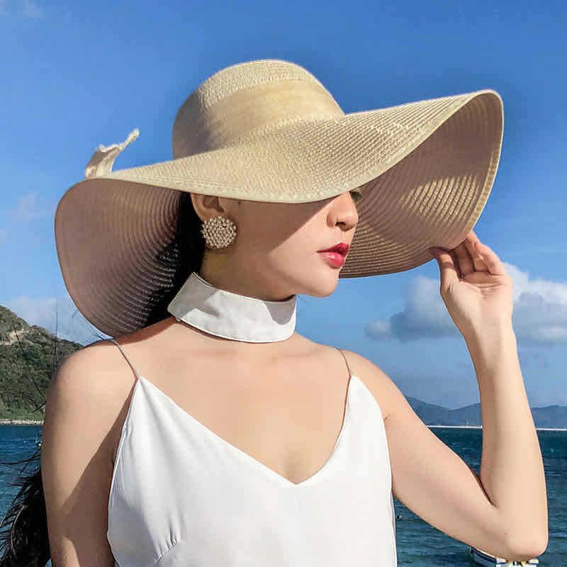 Wide Brim Hats Sun For Women Summer Outdoor Travel Straw Bonnets Girls ...