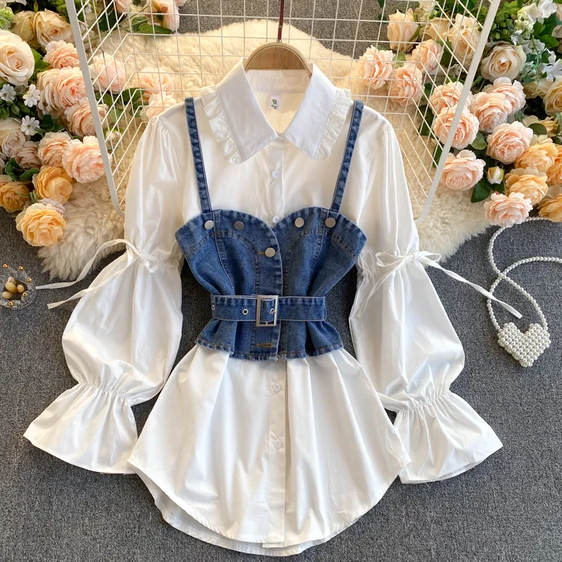 Conjunto De Blusa De 2 Piezas Elegante Coreana Para Mujer, Blusa Con ...