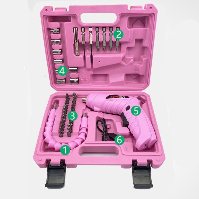 Screwdrivers Full Pink Electric Screwdriver Alloy Steel Bit Battery ...