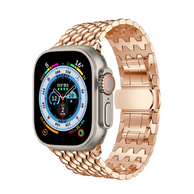 Luxury Golden Metal Band For IWatch Series 8 7 6 5 4 SE Ultra Stainless ...
