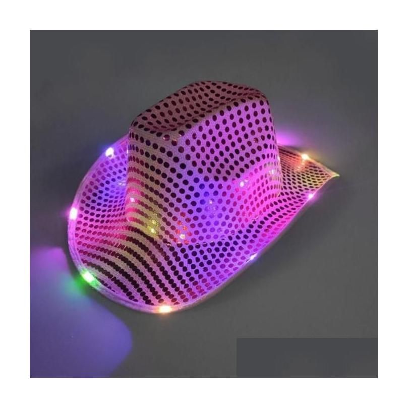 Party Hats Space Cowgirl Led Hat Flashing Light Up Sequin Cowboy ...
