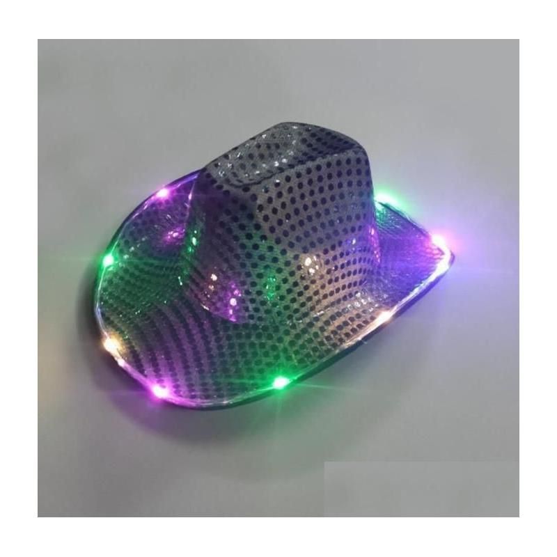 Party Hats Space Cowgirl Led Hat Flashing Light Up Sequin Cowboy ...