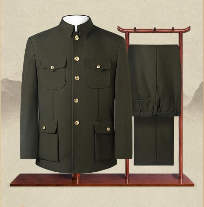 Army Green Zhongshan Suit Men Set Coat + Pants Middle Age Classic ...