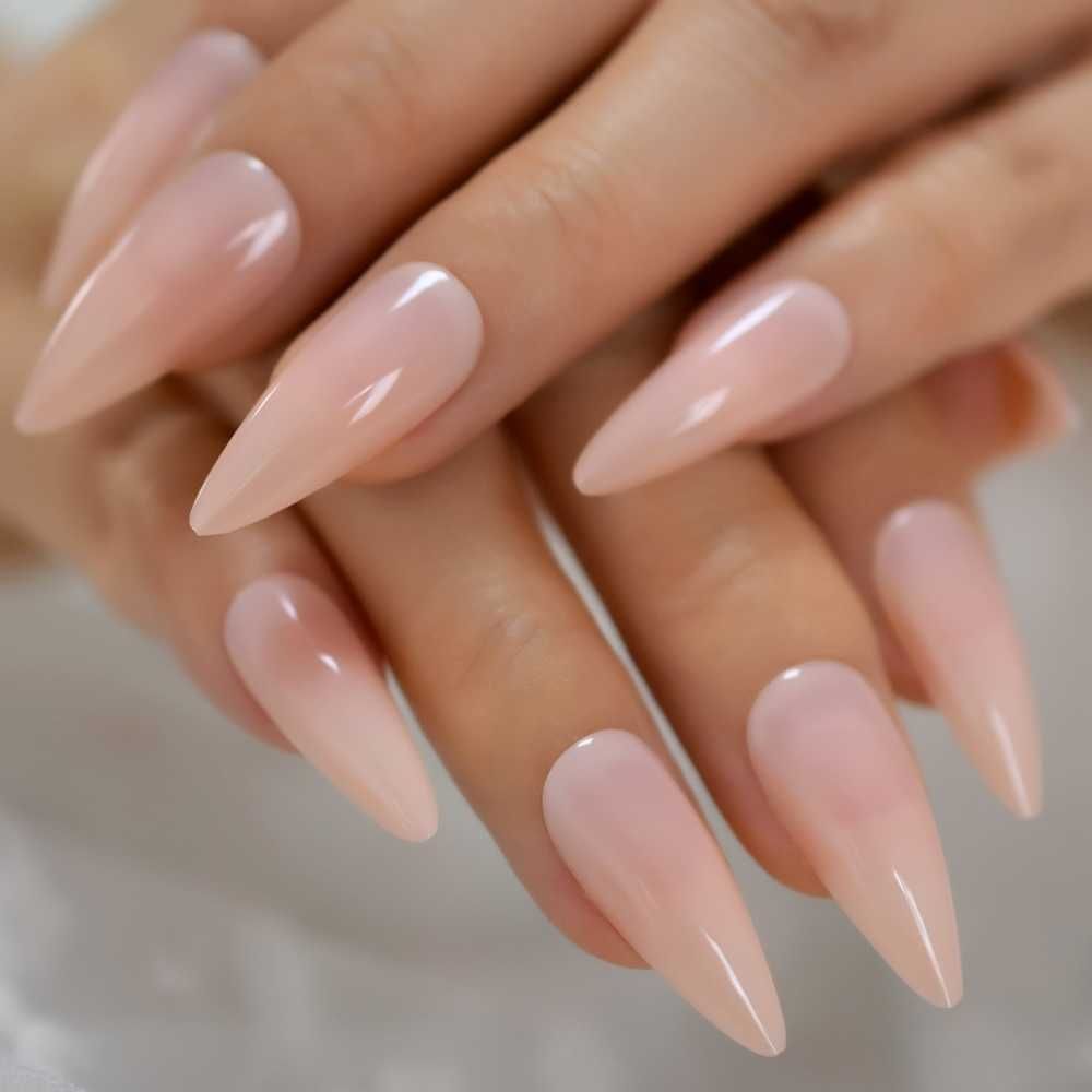 False Nails Black Long Point Stiletto False Nail Tips Acrylic Salon ...