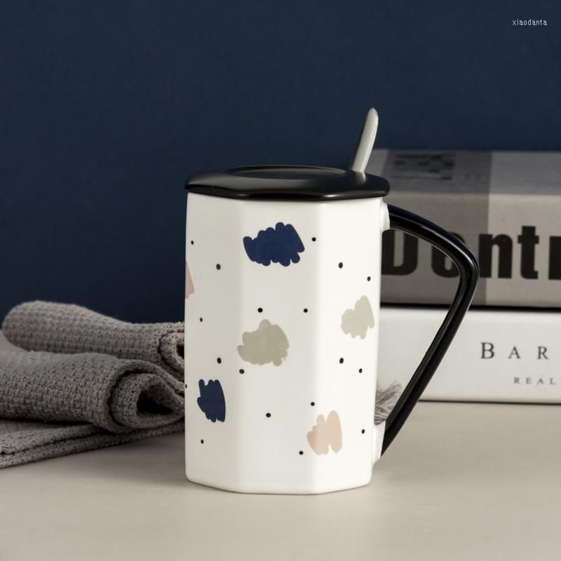 Mugs Creative Polygon Coffee Mug With Lid And Spoon Nordic Style ...