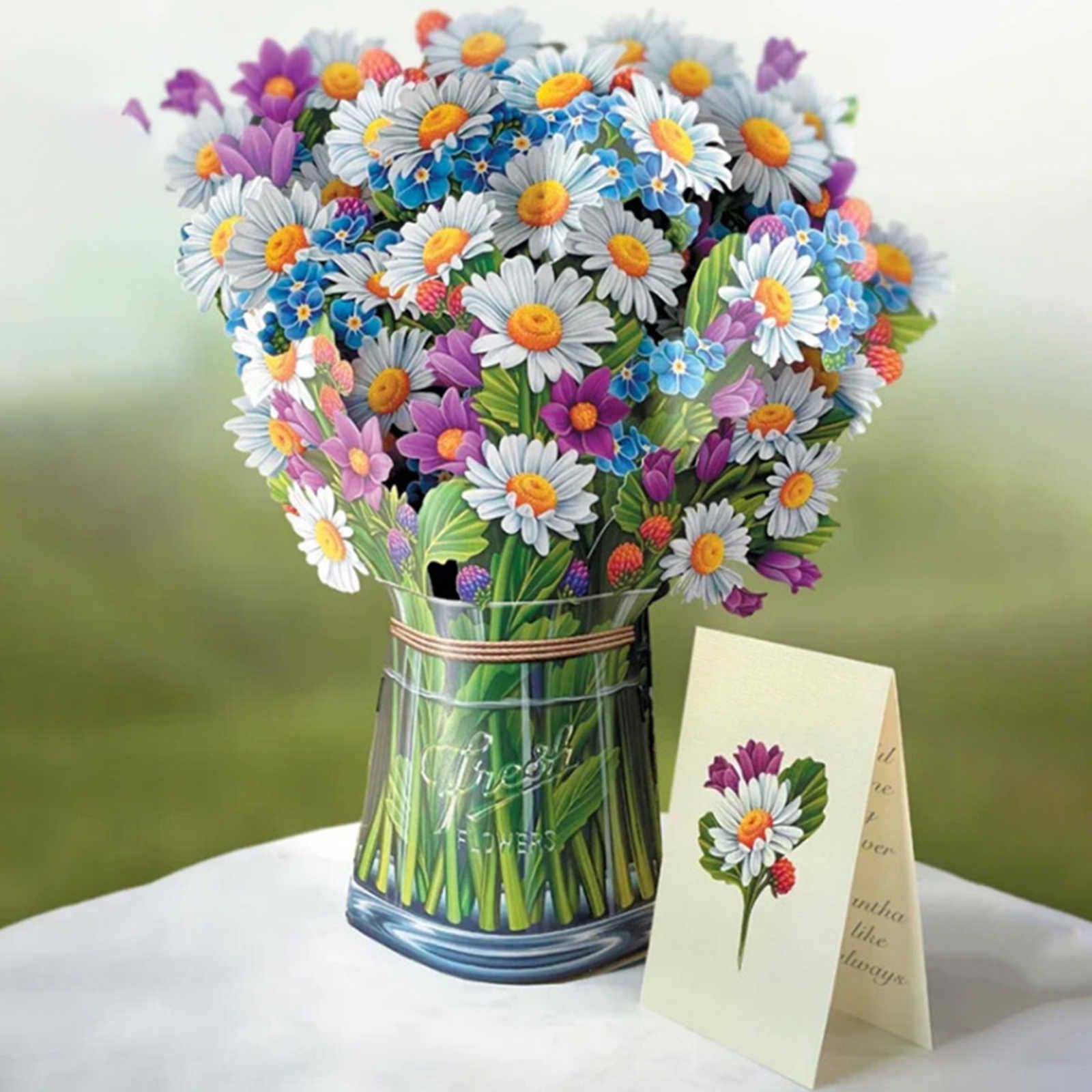 Gift Cards 3D Flower Bouquet Card PopUp Greeting Card For Birthday ...