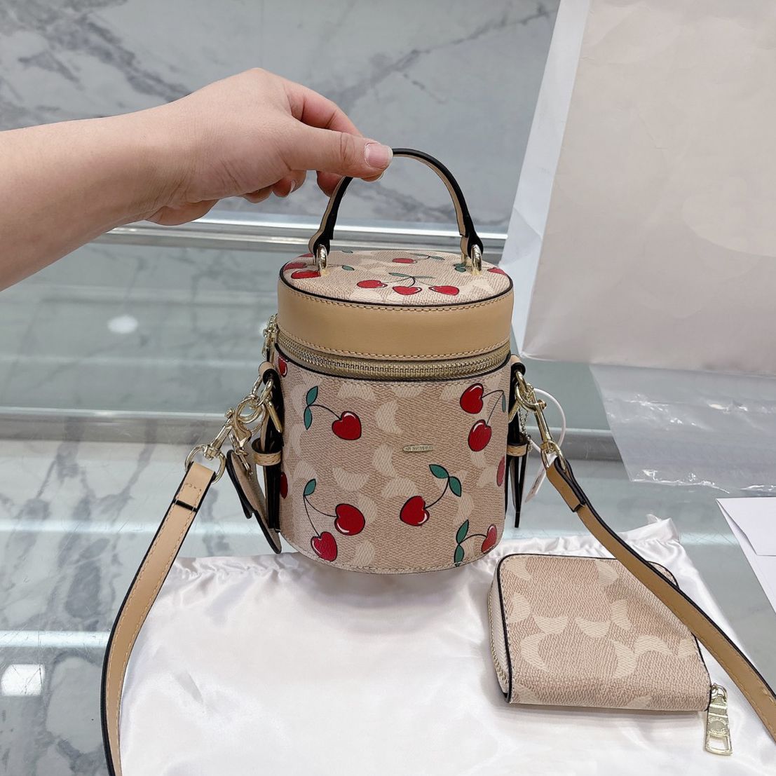 Hip Cherry Print Designer Bag Women Mini Bucket Shoulder Bag C Letter ...