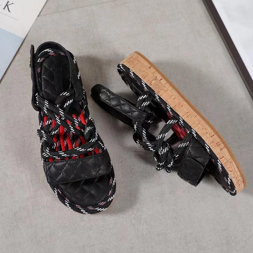 Designer Sandal Women Mules Slipper Platform Fabric Hemp Rope Grass ...