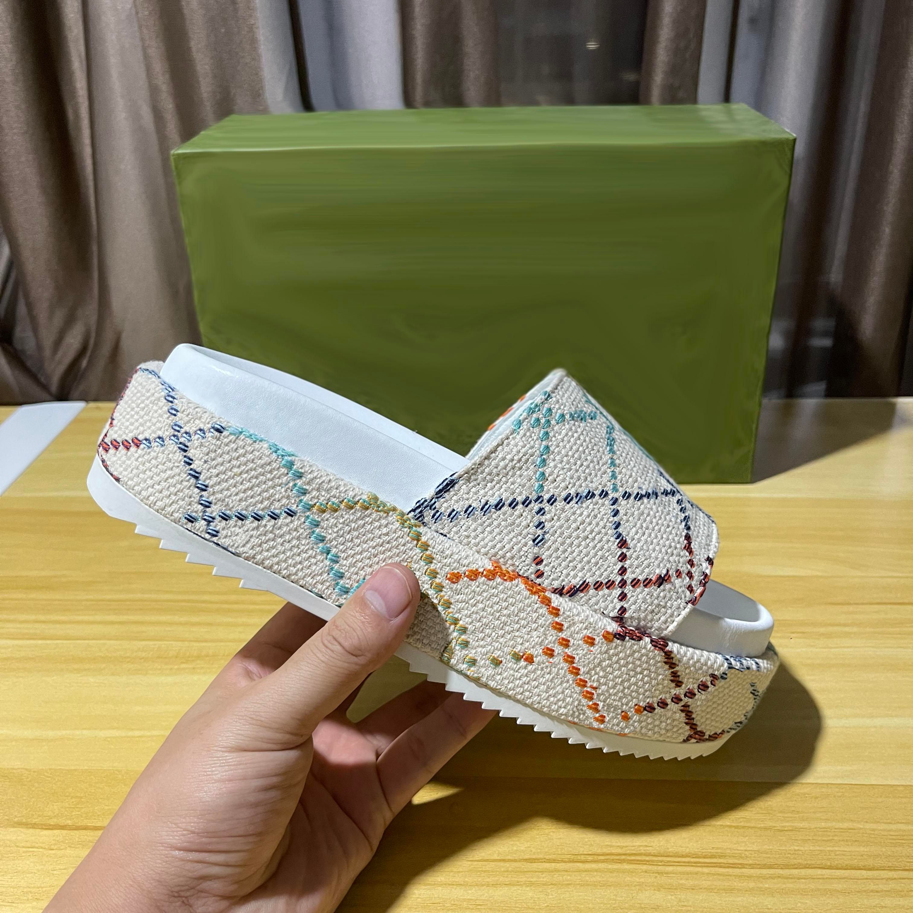 Luxury Embroidered Alphabet Laines London Slippers With Muffin Platform ...