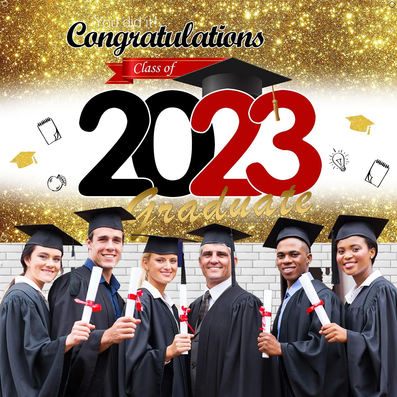 Pancarta De Fondo De Graduación, Pancarta De Felicitaciones De Oro Grande, Suministros De Fiesta ...