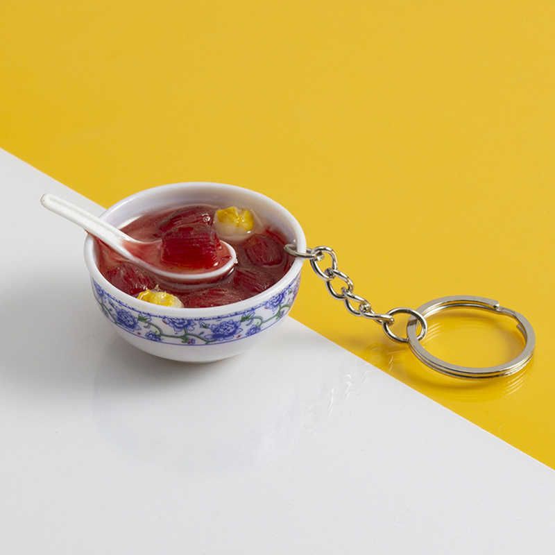 Simulated Noodle Pill Keychain With Pendant Chinese Blue And White ...