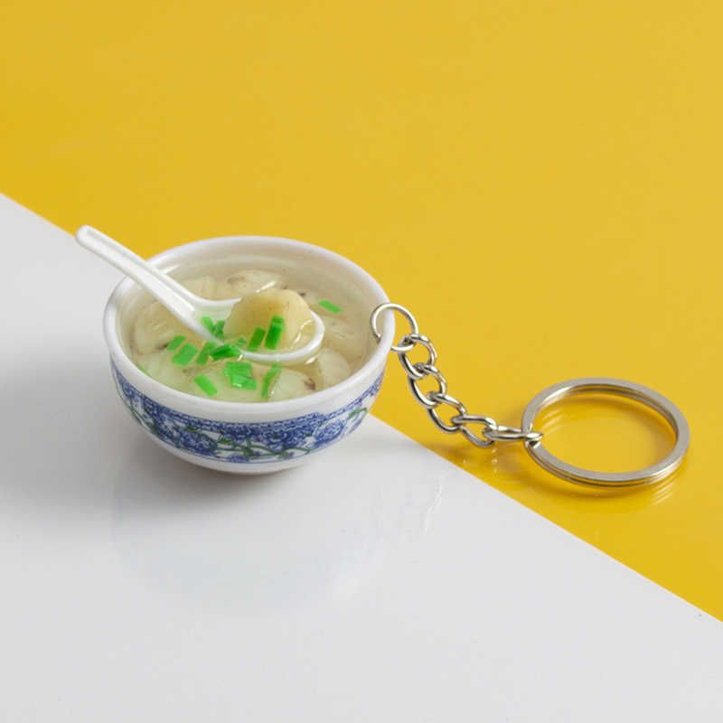 Simulated Noodle Pill Keychain With Pendant Chinese Blue And White ...