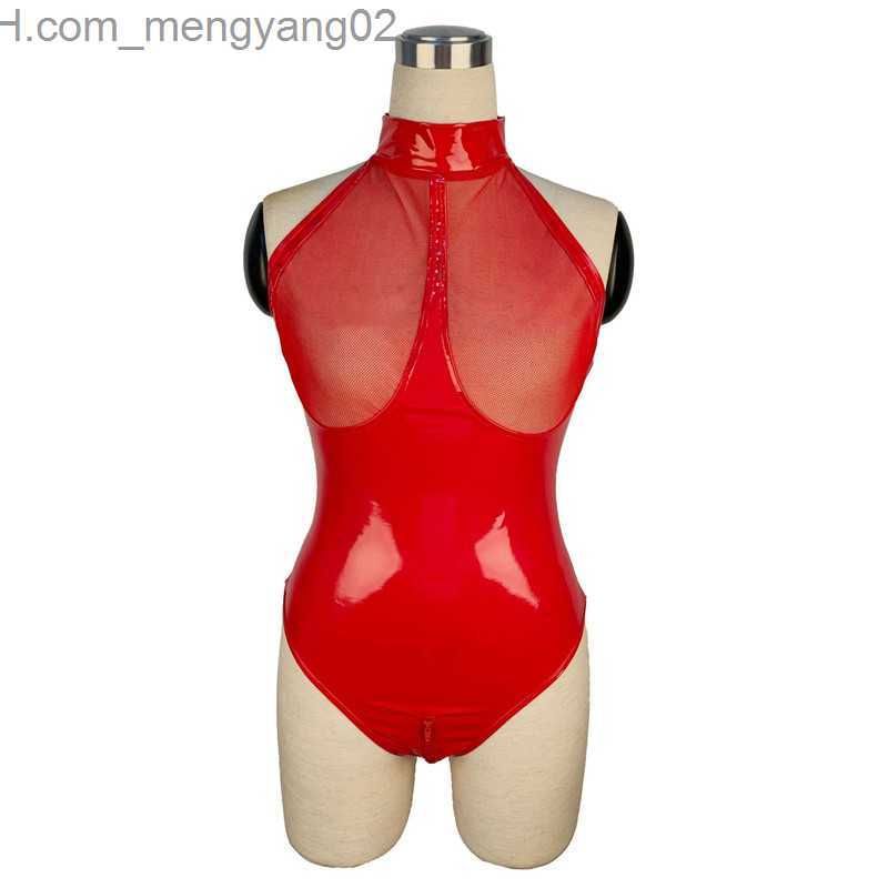 Sexy Set Sexy Wetlook Faux Leather Catsuit Pvc Latex Bodysuit Hollow
