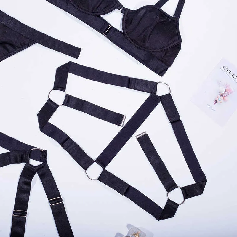 Sexy Set Goth Lingerie Set Hot Harnais Érotique Tenues Robe De Nuit ...