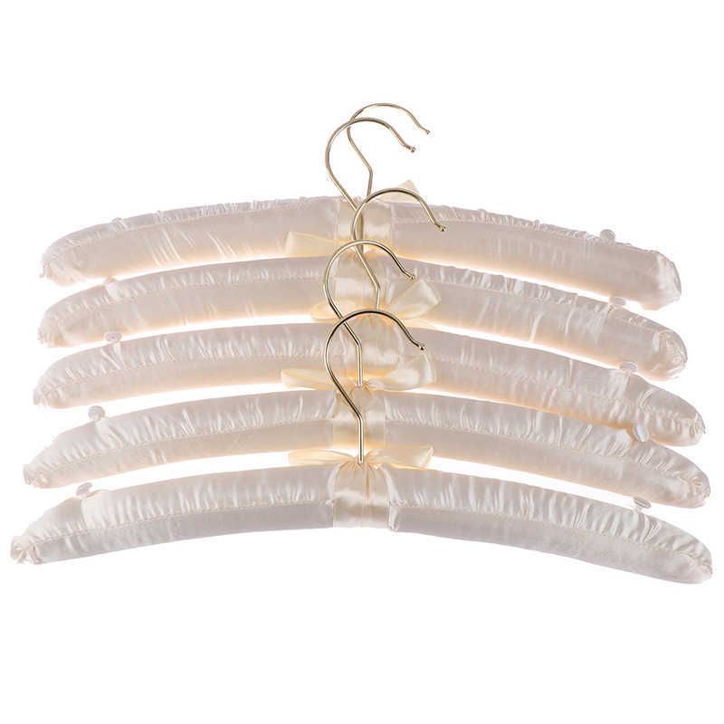 Hangers Racks 38cm Beige/ White Satin Padded Top Hangers Clothes Coat ...