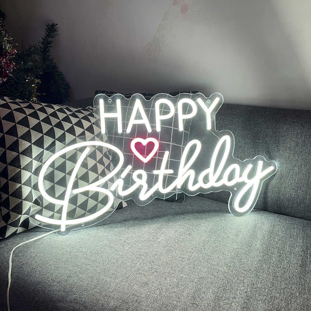 LED Happy Birthday Flex Transparent Acrylic Party Neon Light Sign Led ...