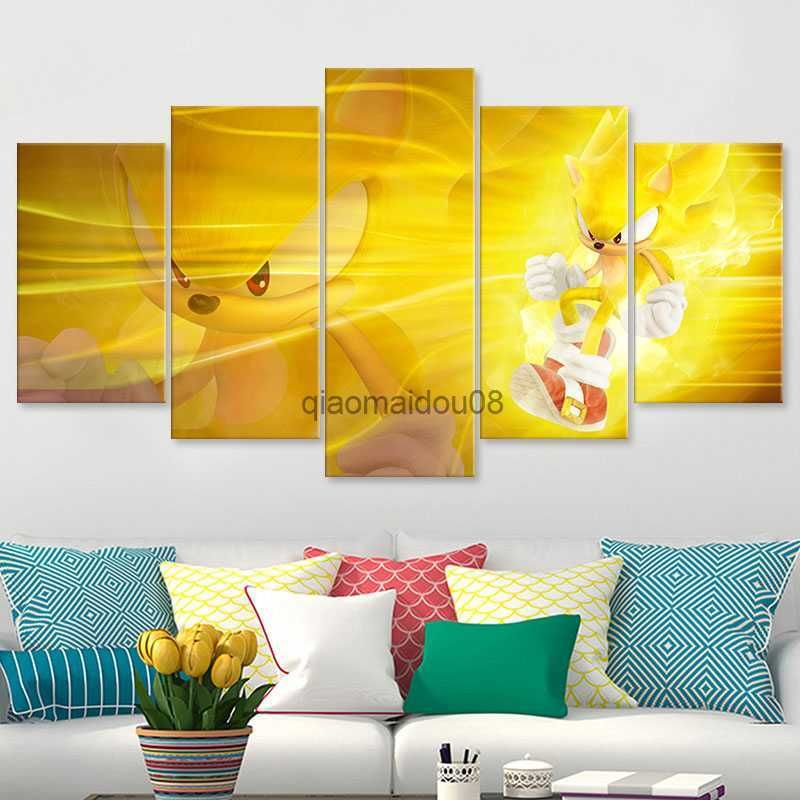 Cartoon Sonic 5 Panels Poster Video Games Canvas Painting Wall Art ...