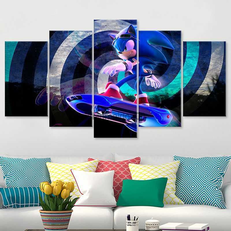 Cartoon Sonic 5 Panels Poster Video Games Canvas Painting Wall Art ...