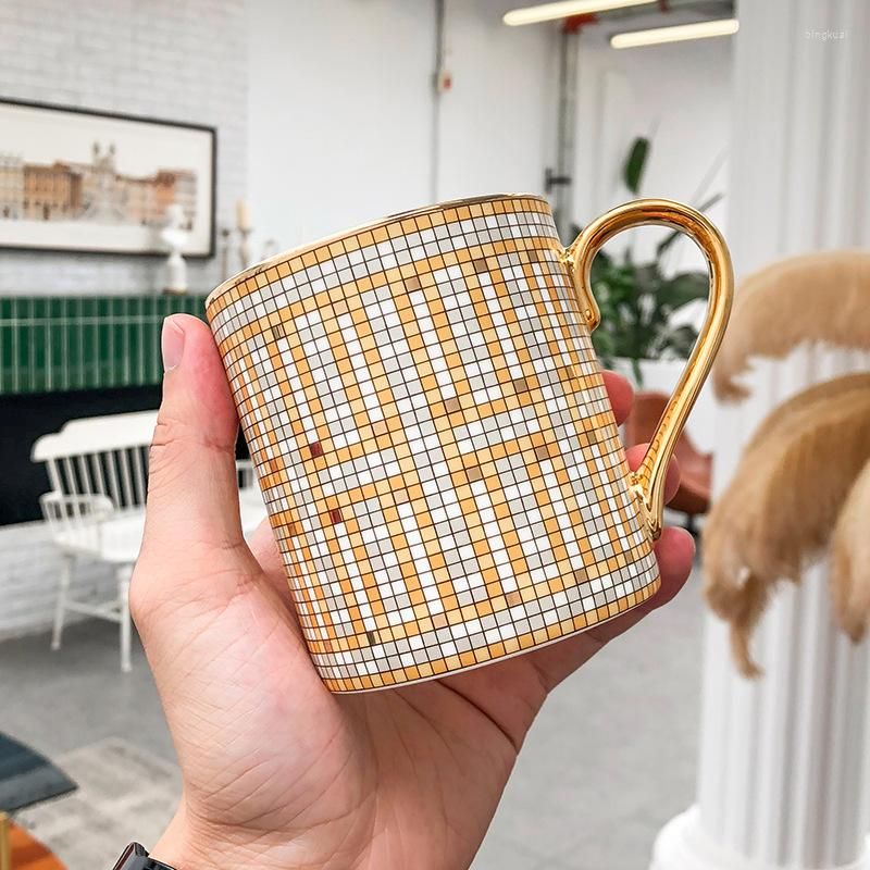 Mugs Luxury Noble Design Mosaic Coffee Nordic Ins Gold Painting Ceramic ...