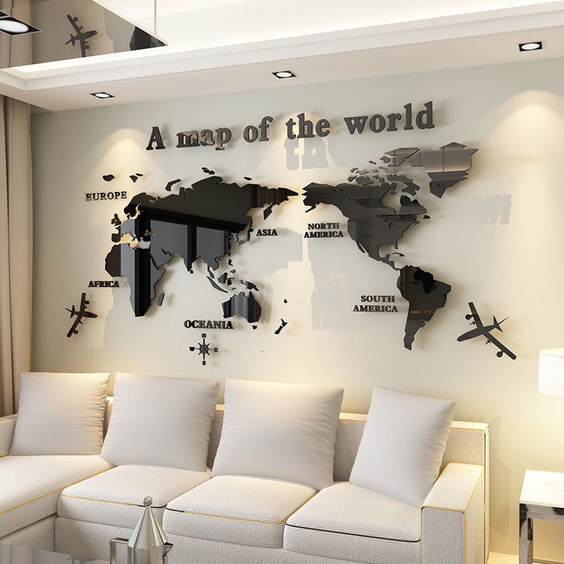 Wall Stickers World Map Acrylic 3D Solid Crystal Bedroom Wall With ...