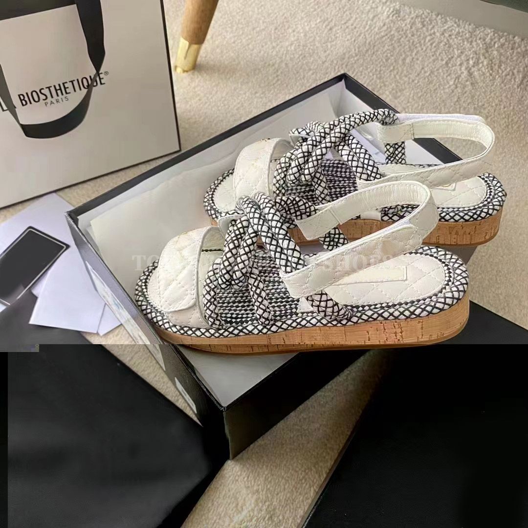 Designer Sandal Women Mules Slipper Platform Fabric Hemp Rope Grass ...