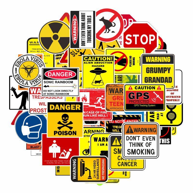Warning Sign Style Stickers Waterproof Vinyl Stickers For Laptop Water ...