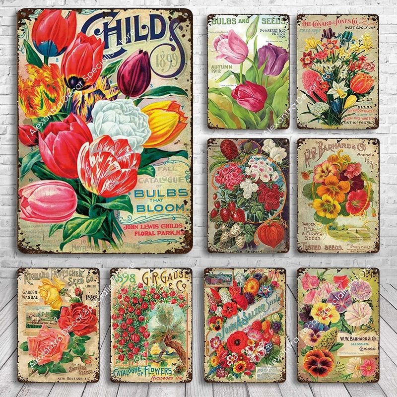 Vintage Flower Seed Tin Signs