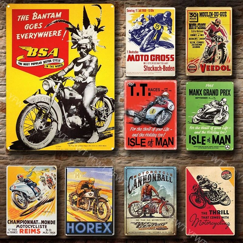 Retro Motorcycle Art Painting Metal Sign Vintage Plaque Poster Tin Sign ...
