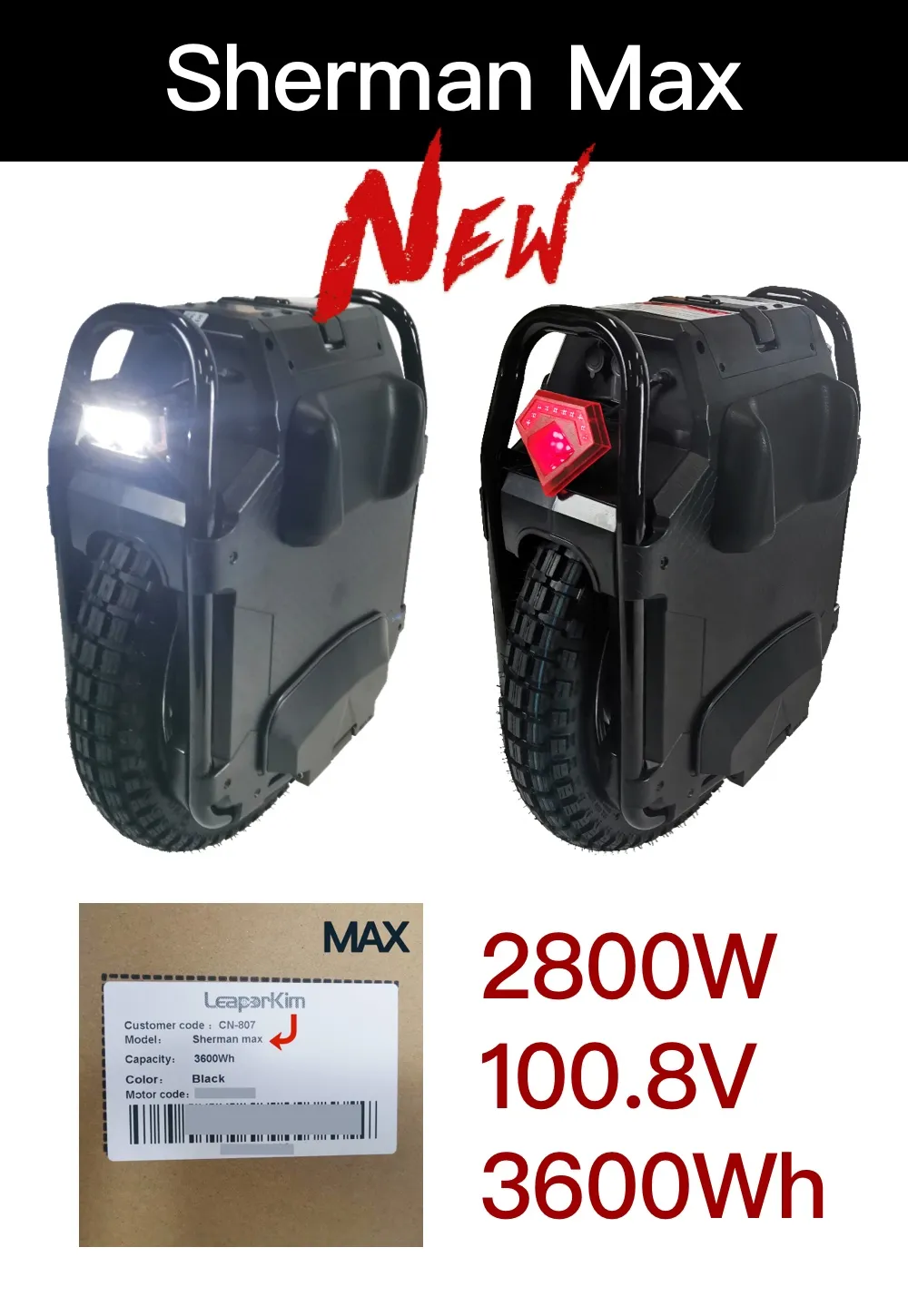 LeaperKim Veteran Sherman Monociclo Eléctrico Sherman Max 100.8V 3200WH Monowheel 2500W ...