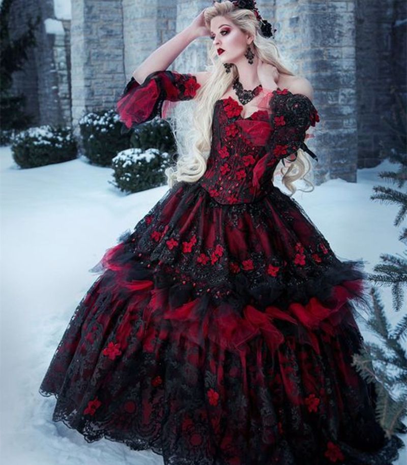 Red And Black Gothic Bridesmaid Dresses