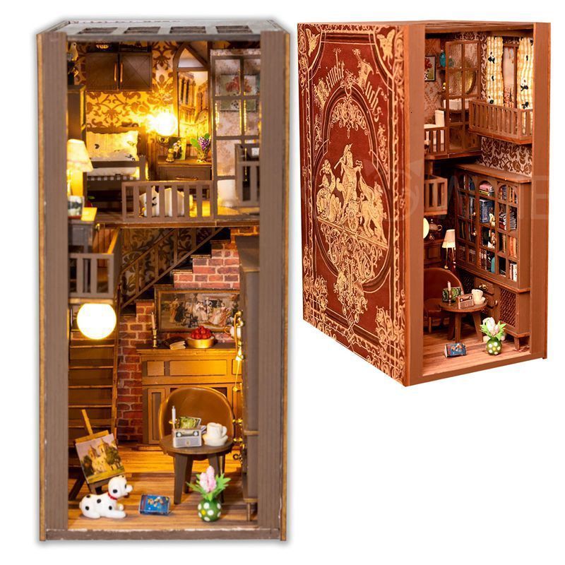 Architecture/DIY House DIY Wooden Book Nook Shelf Insert Kit Miniature Fairy Tale Town Bookshelf ...