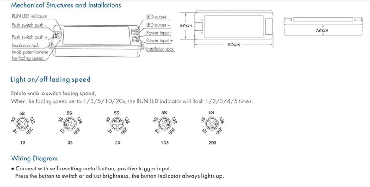 1CH * 8A 12V 48VDC 24V CV Fade In Fade Out LED Dimmer Push Dim V1 F 5 ...