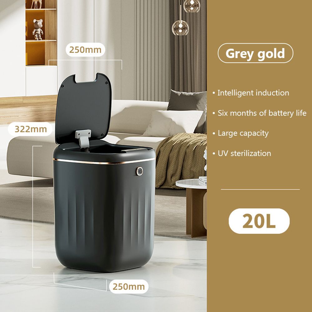 Waste Bins 20L Automatic Sensor Trash Can With UV Light Rechargeable ...