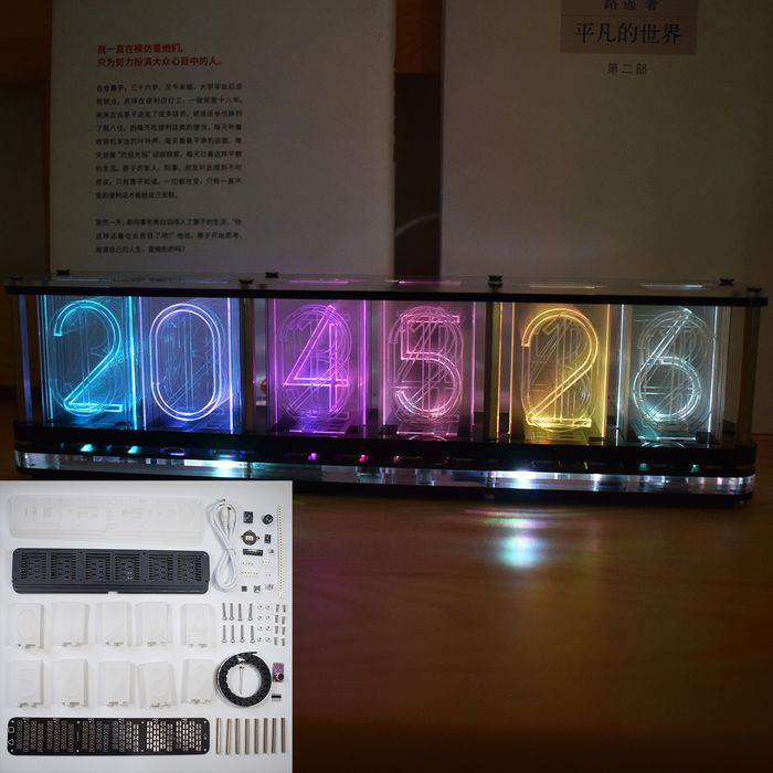 Desk Table Clocks Big Font DIY Rainbow RGB Full Color LED Digital Retro ...