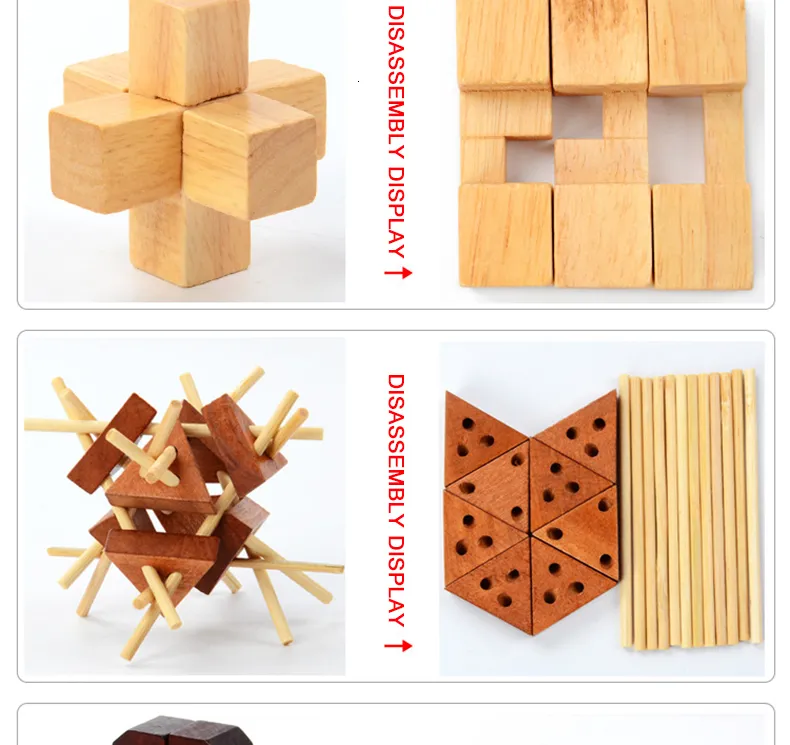 Rompecabezas 3D De Madera Kong Ming Lock Lu Ban IQ Brain Teaser Juguete ...