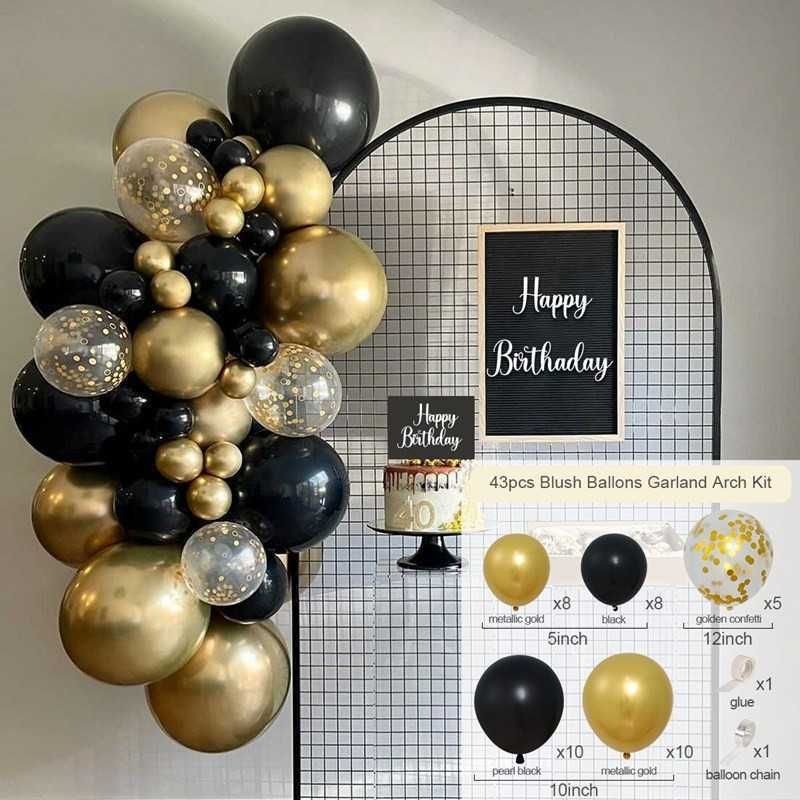 Hangers Racks Black Gold Balloon Garland Arch Kit Birthday Foil ...