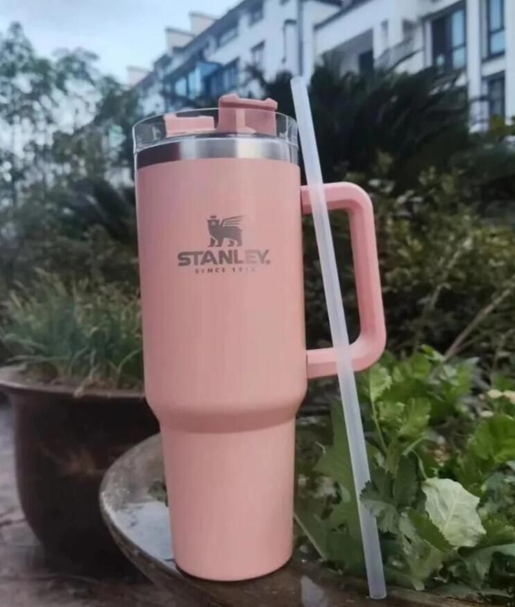 40oz Stainless Steel Tumblers Cups With Handle Lid And Straws Hot Pink ...