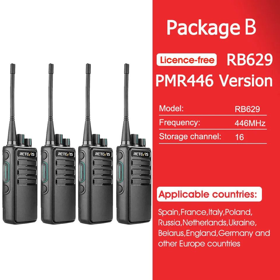 Walkie Talkie 4 Peças Retevis Walkie Talkies PMR 4 RB629 RB29 Rádio ...