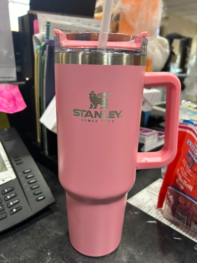 40oz Stainless Steel Tumblers Cups With Handle Lid And Straws Hot Pink ...