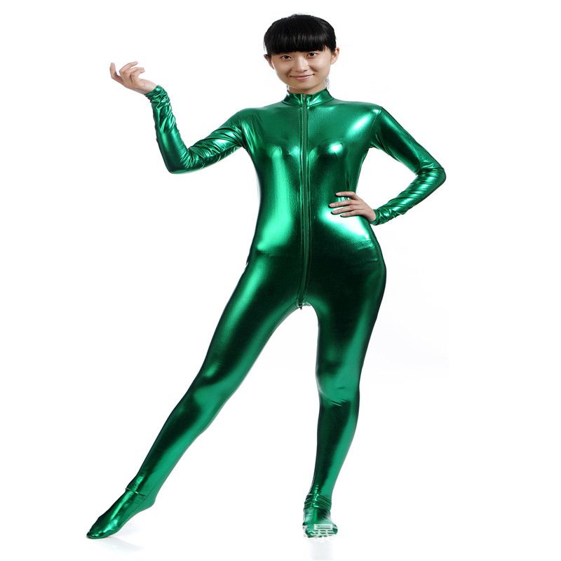 Unisex Funny Dress Shiny Metallic Catsuit Costumes Black Jumpsuit Lycar ...