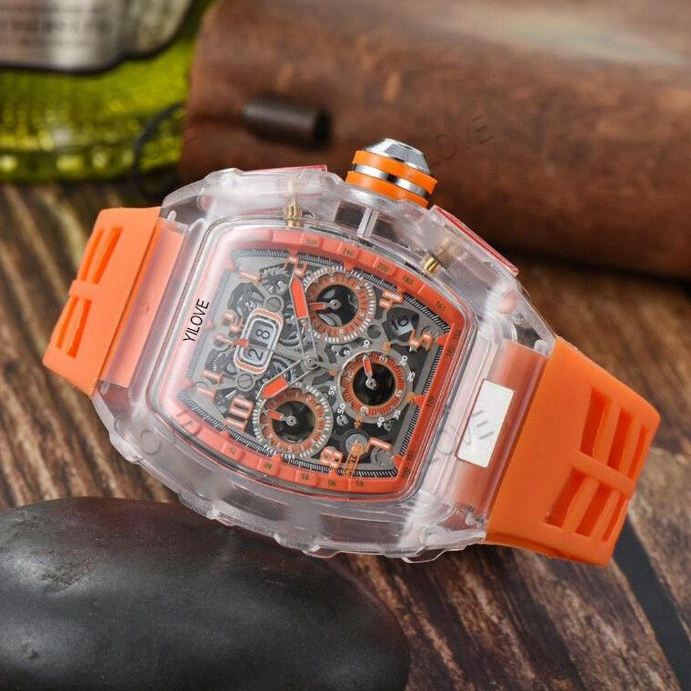 43mm Clear Case Sport Style Mens Watch Casual Simple Design Style Brand ...