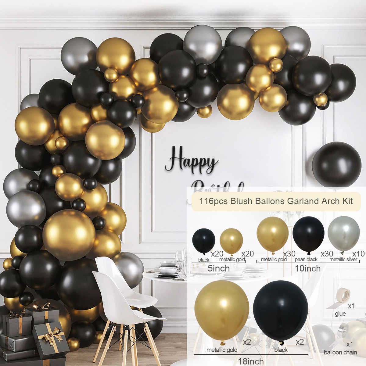 Gold Confetti Balloon Garland Kit Celebrate Birthdays, Graduations ...