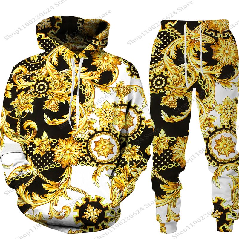 Golden Pattern Chain 3D Printed Mens Tracksuit Hoodie Pants Set ...
