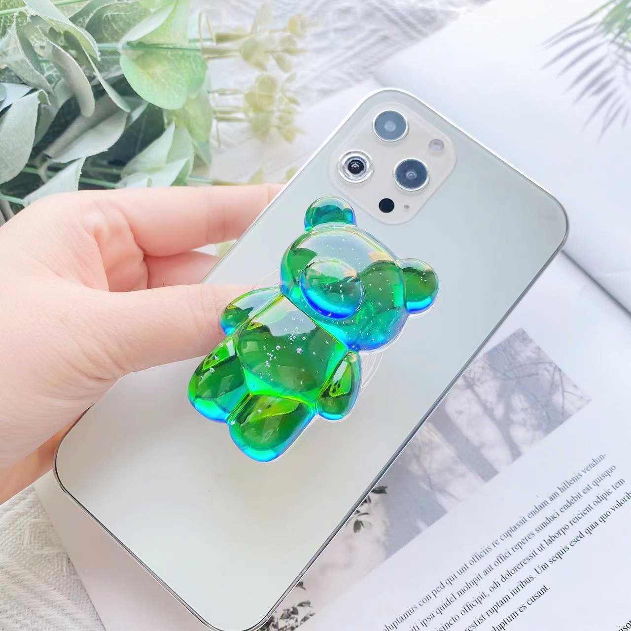 Korea Aurora Laser Bear Cell Phone Holder Grip Tok Bracket For IPhone 13 Fold Griptok Foldable ...