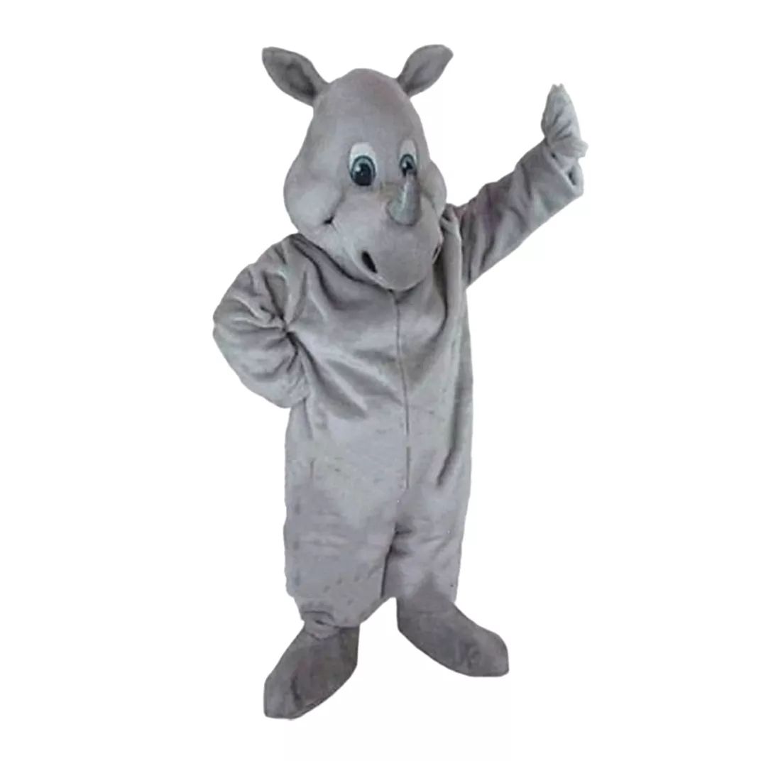 Gray Rhinoceros Mascot Costume Furry Ox Soft Short Plush Jumpsuit ...