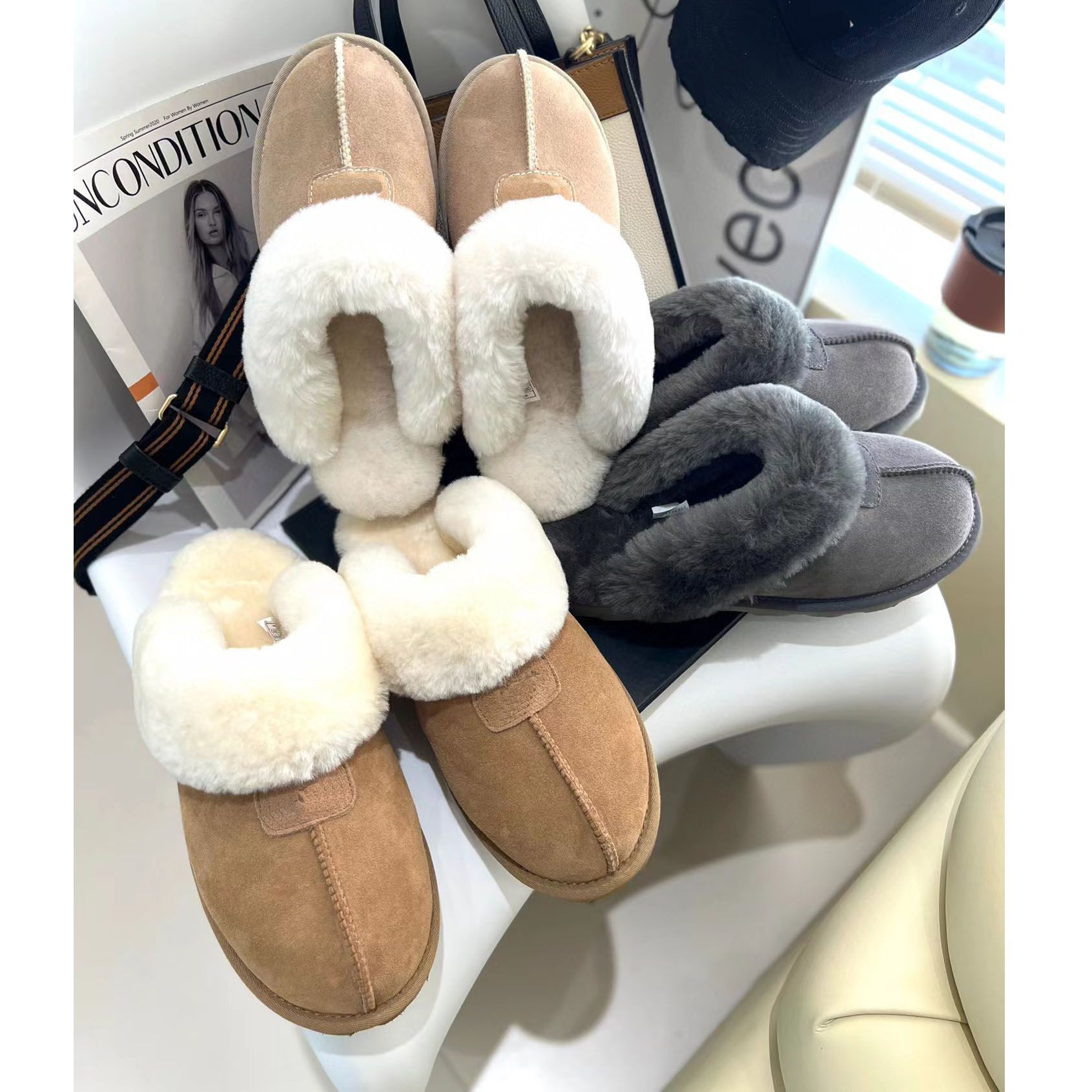 Designer Slippers Flat Casual Shoes Women Slides Fluffy Warm Winter ...