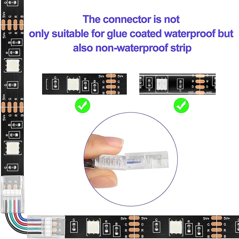 8mm 10mm Wide LED Strip Right Corner 2pin 3pin 4pin Solder Free Crystal ...